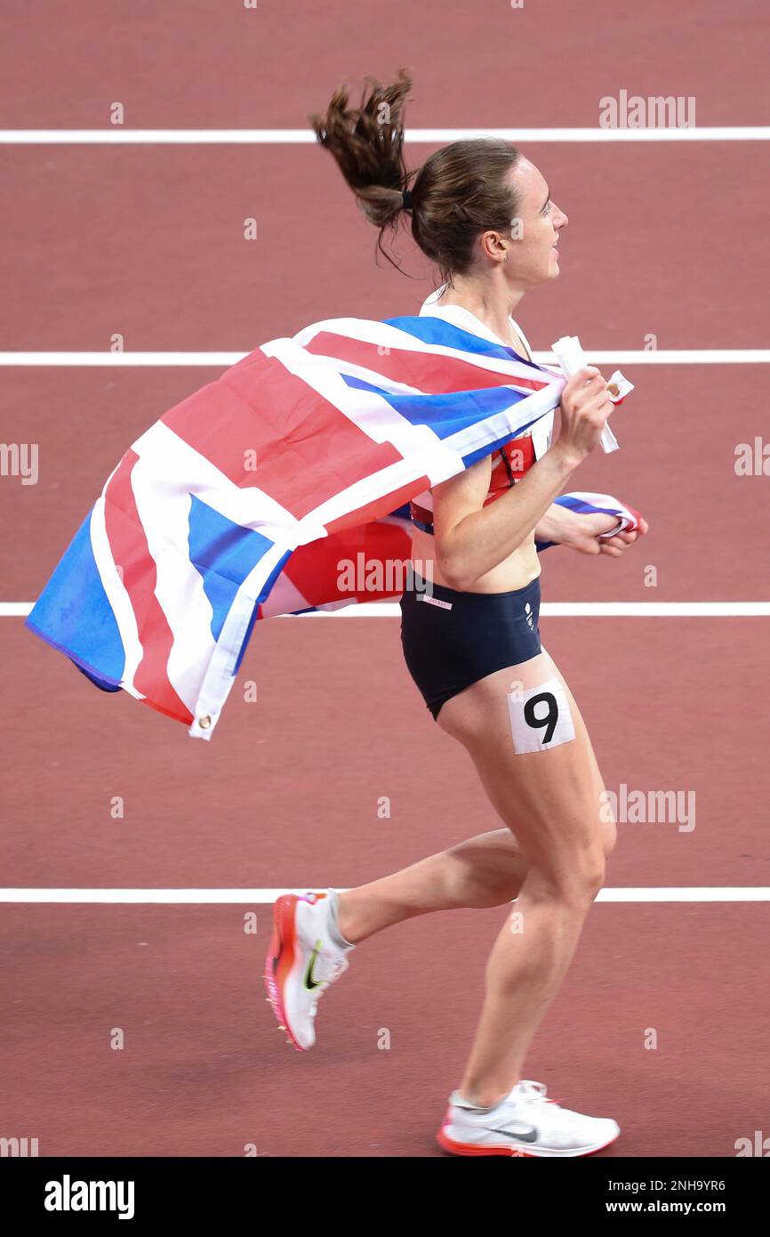 AUG 06, 2021 - Tokyo, Japan: Laura MUIR of Great Britain reacts winning ...