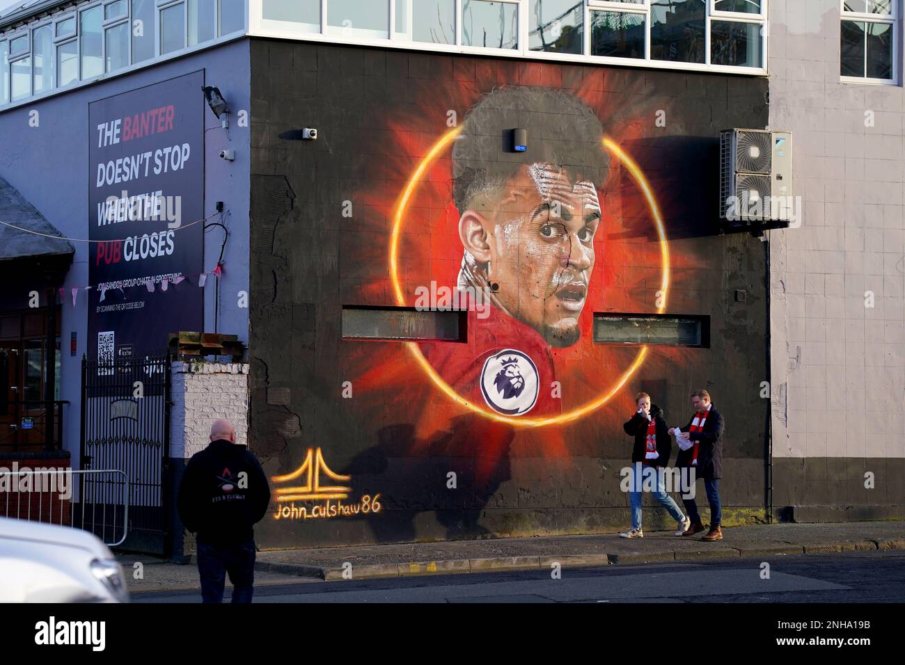 A mural of Liverpool's Luis Diaz painted by artist John Culshaw on a wall ahead of the Champions ...