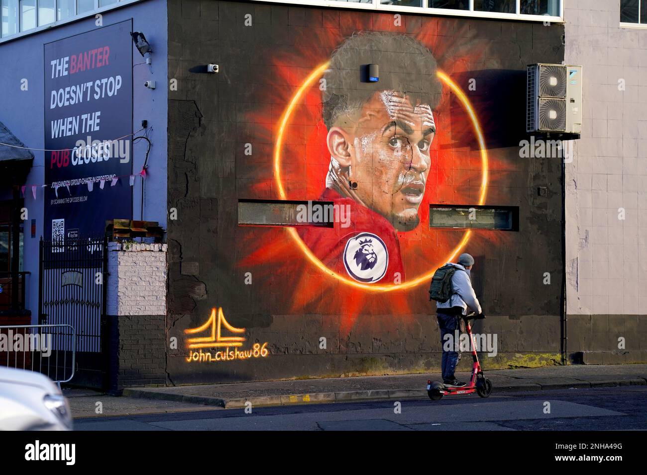 A mural of Liverpool's Luis Diaz painted by artist John Culshaw on a wall ahead of the Champions ...