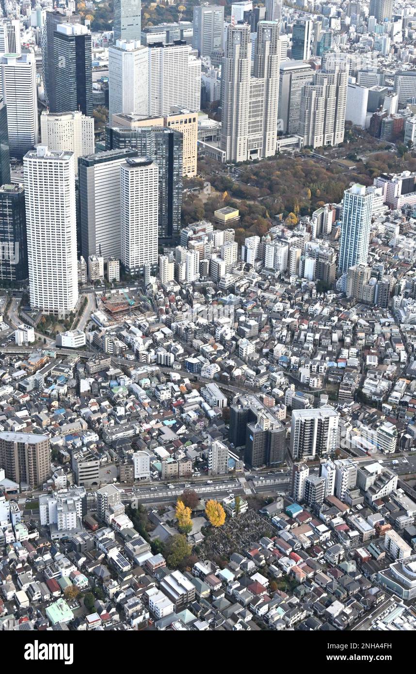 An aerial picture shows Joganji temple (center foreground) that houses ...