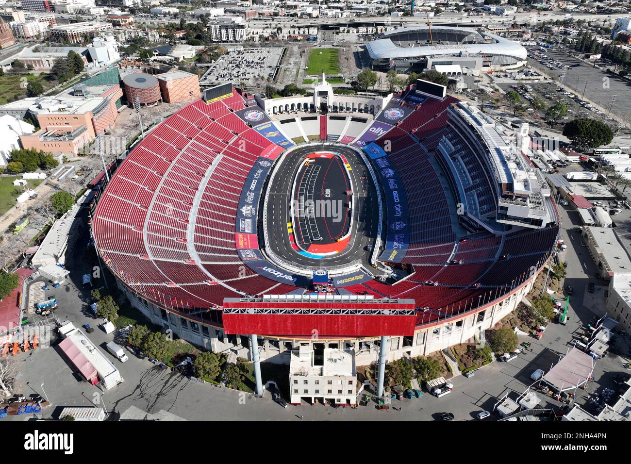 A general overall aerial view of the temporary asphalt racetrack at the ...
