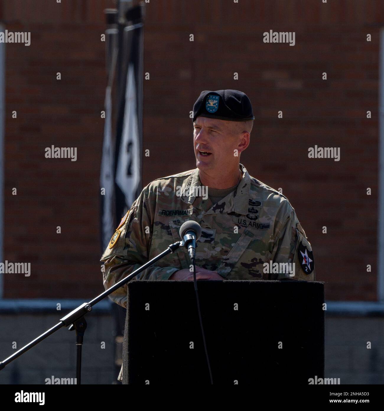 Col. Chad Roehrman, commander of 2nd Stryker Brigade Combat Team, 7th Infantry Division, speaks ...