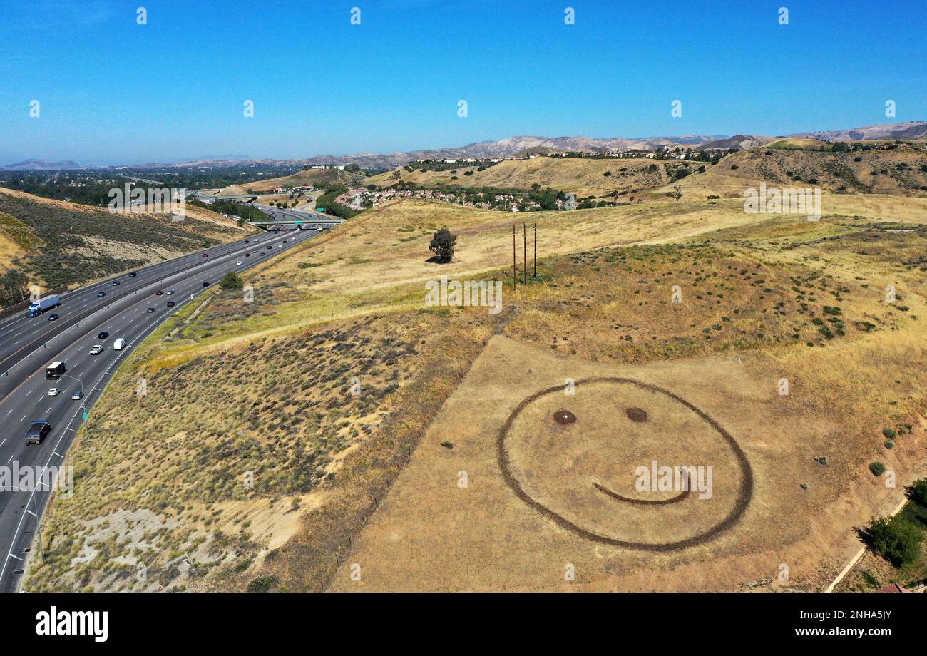 Happy Face Hill, next to the 118 Freeway, in Simi Valley, Calif., is ...