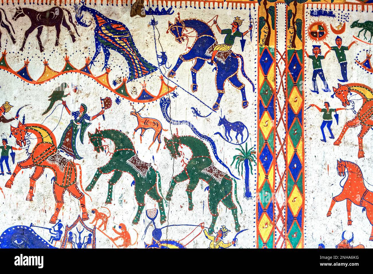 11 26 2009 Pithora paintings on interior wall of Rathwa tribal home ...