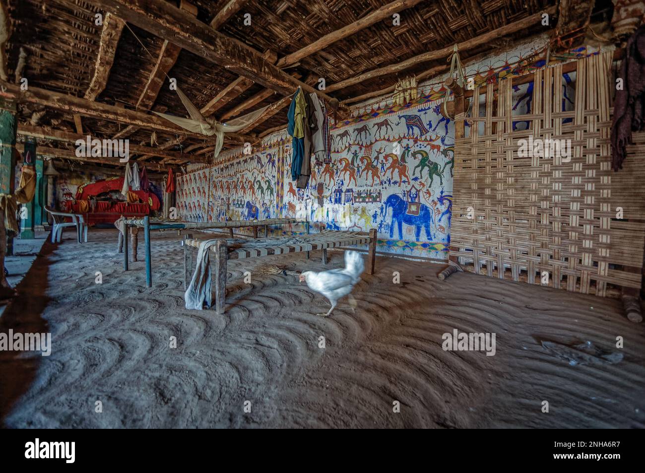 11 26 2009 Pithora paintings on interior wall of Rathwa tribal home ...