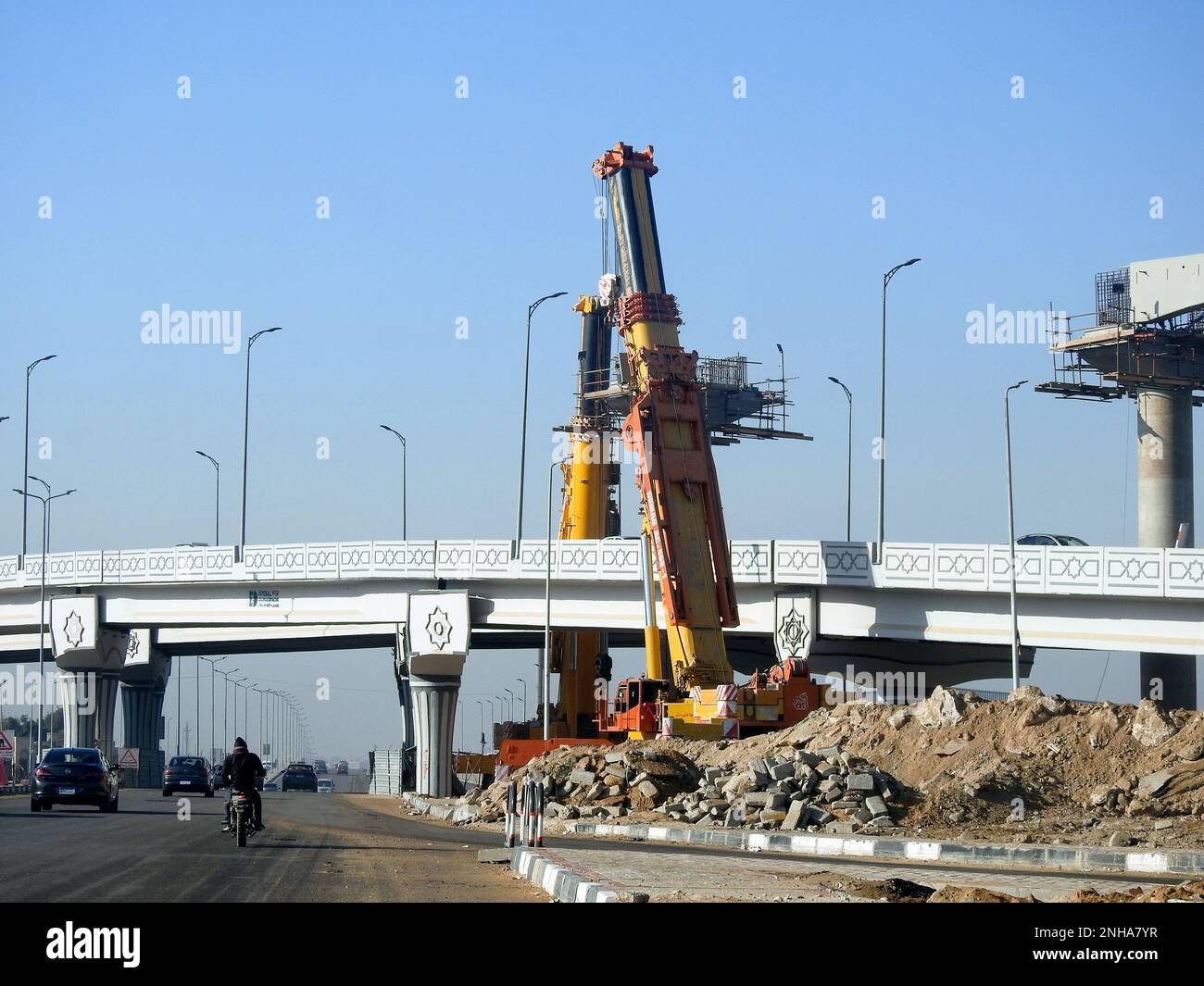 Cairo, Egypt, February 16 2023: Construction site of new Cairo monorail ...
