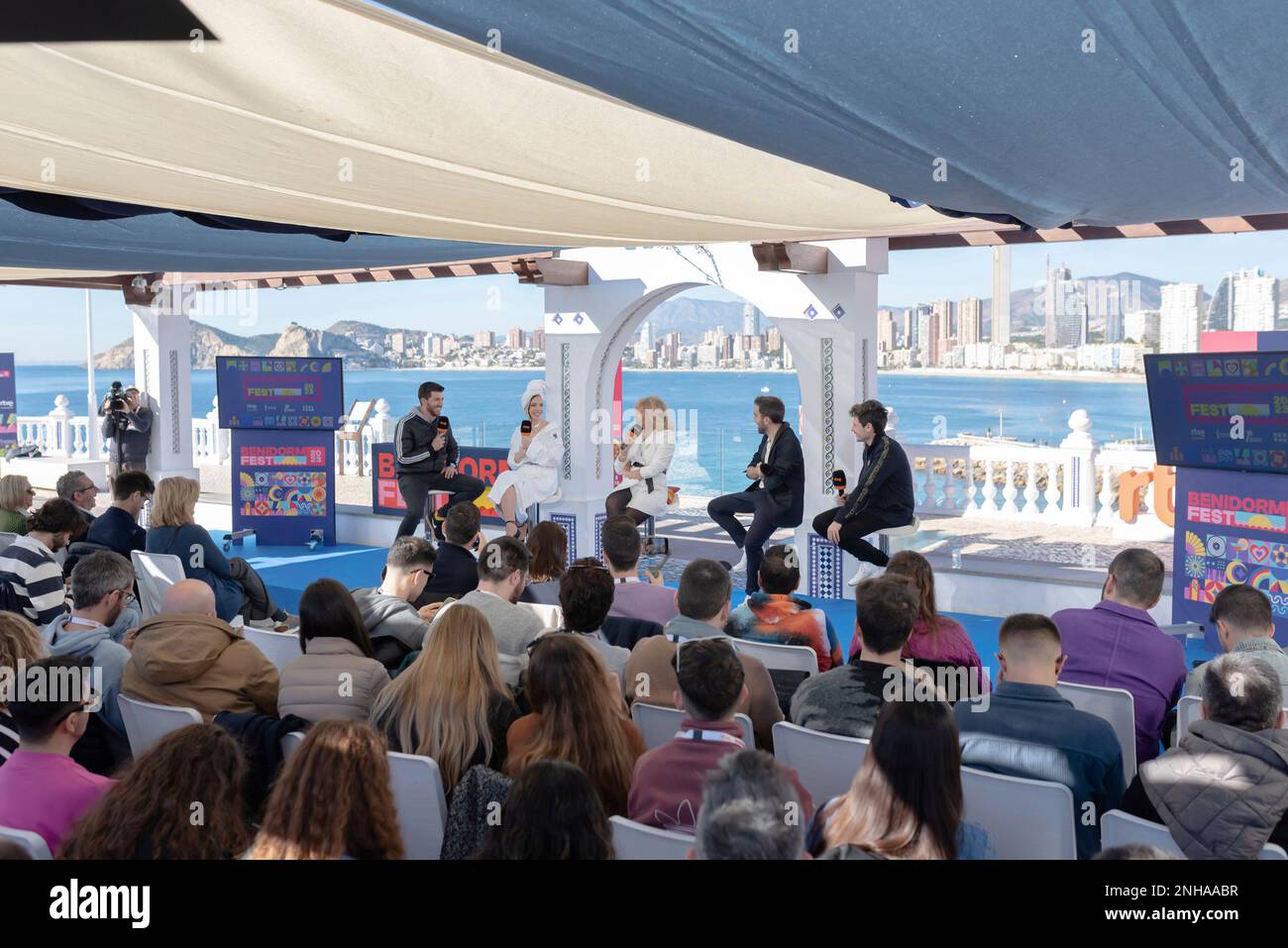 (L-R) The presenters of Benidorm Fest 2023, Rodrigo Vázquez, Inés ...