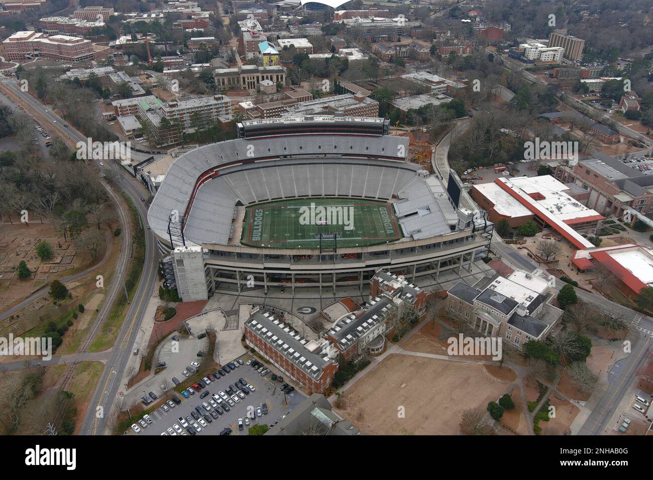 A general overall aerial view of Sanford Stadium at the University of ...