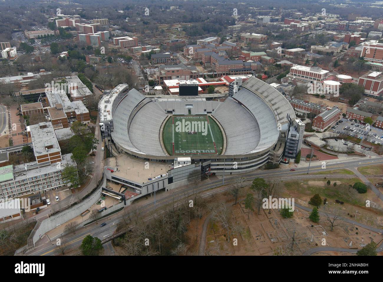 A general overall aerial view of Sanford Stadium at the University of ...
