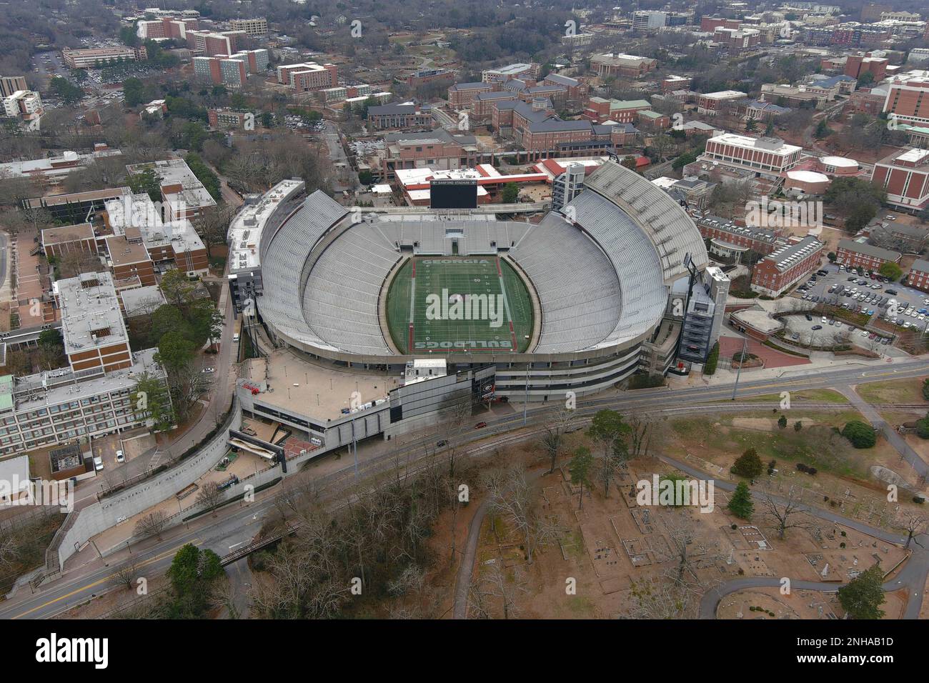 A general overall aerial view of Sanford Stadium at the University of ...