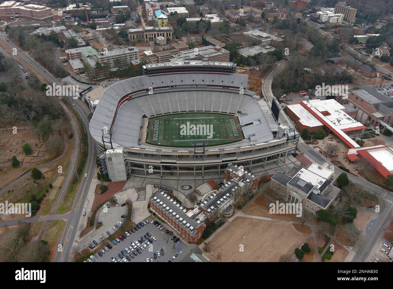A general overall aerial view of Sanford Stadium at the University of ...