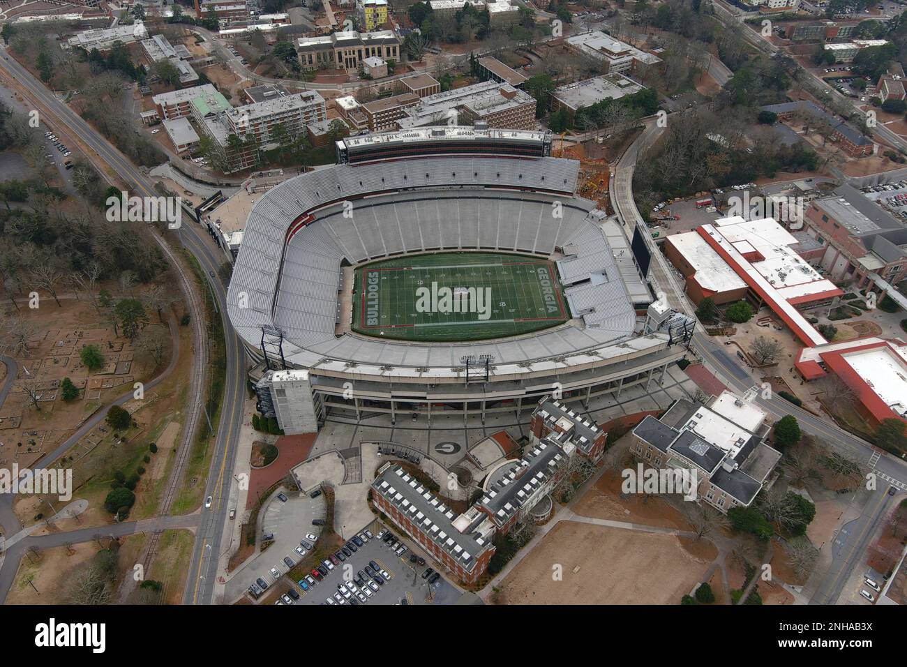 A general overall aerial view of Sanford Stadium at the University of ...