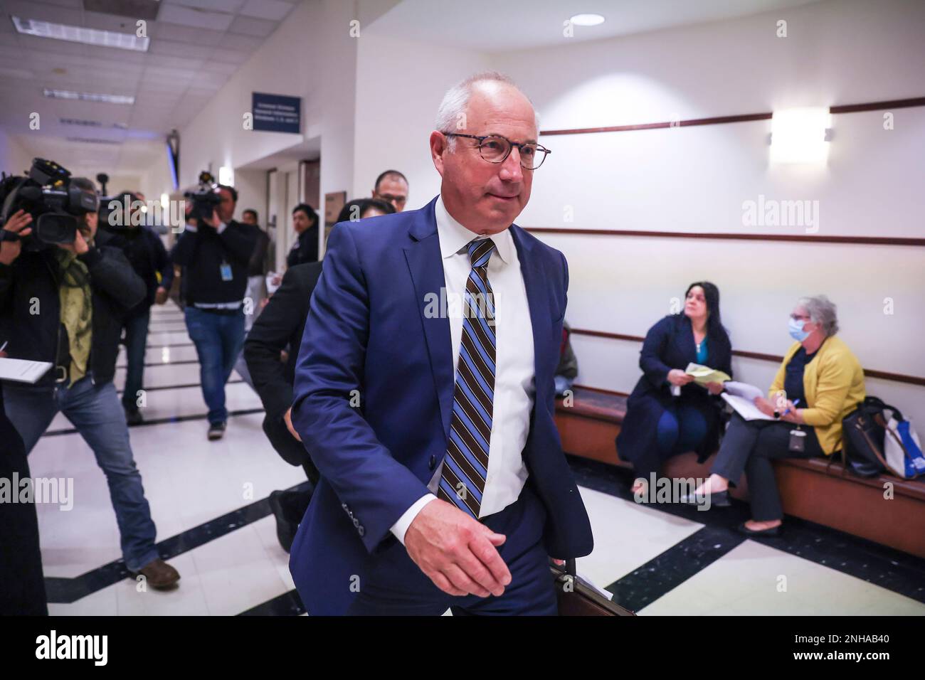 Defense Attorney Joshua Bentley outside of the courtroom moments after ...