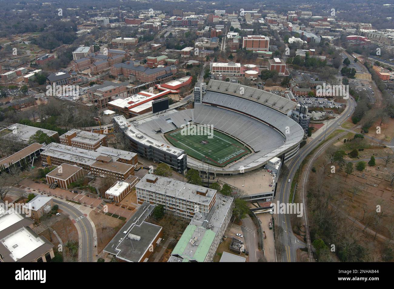 A general overall aerial view of Sanford Stadium at the University of ...