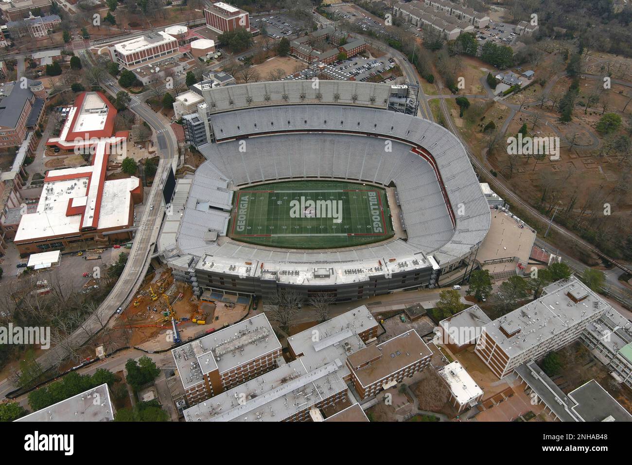 A general overall aerial view of Sanford Stadium at the University of ...