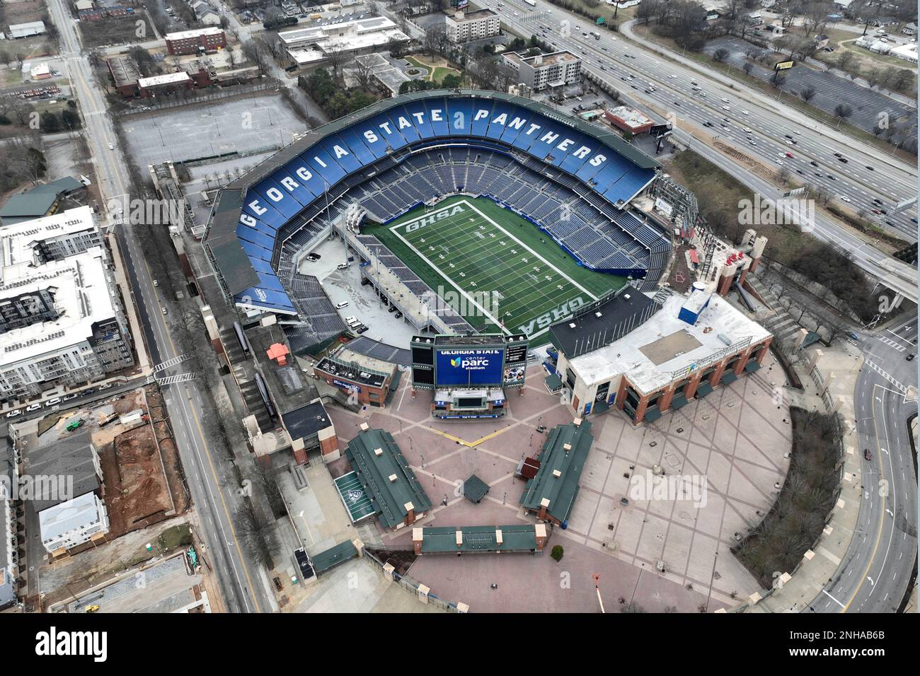 A general overall aerial view of Center Parc Stadium, Sunday, Jan. 29 ...