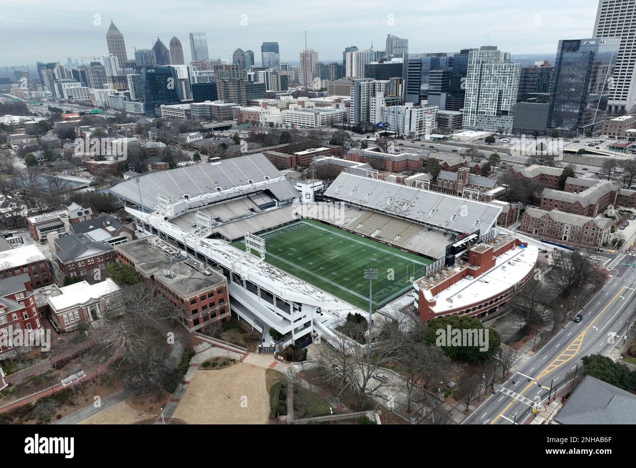 A general overall aerial view of Bobby Dodd Stadium at Historic Grant ...