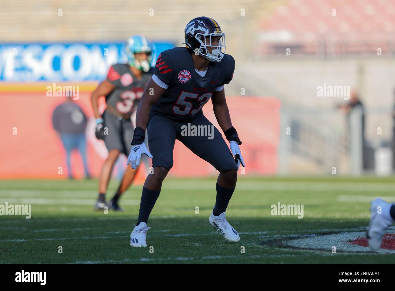 PASADENA, CA - JANUARY 28: National team linebacker Zaire Barnes ...
