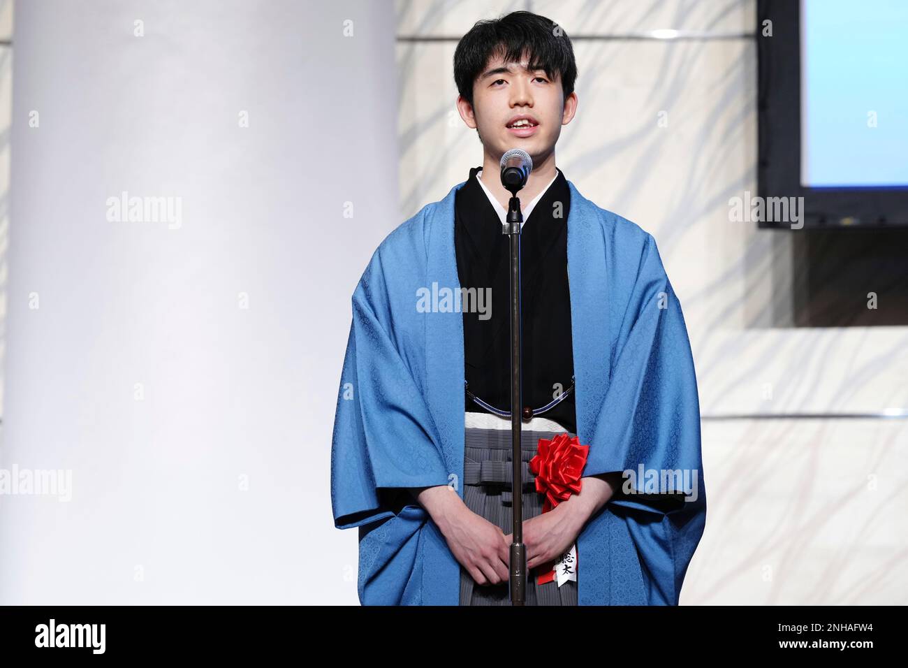 Sota Fujii, Japanese professional shogi player ranked 9-dan, attends an ...