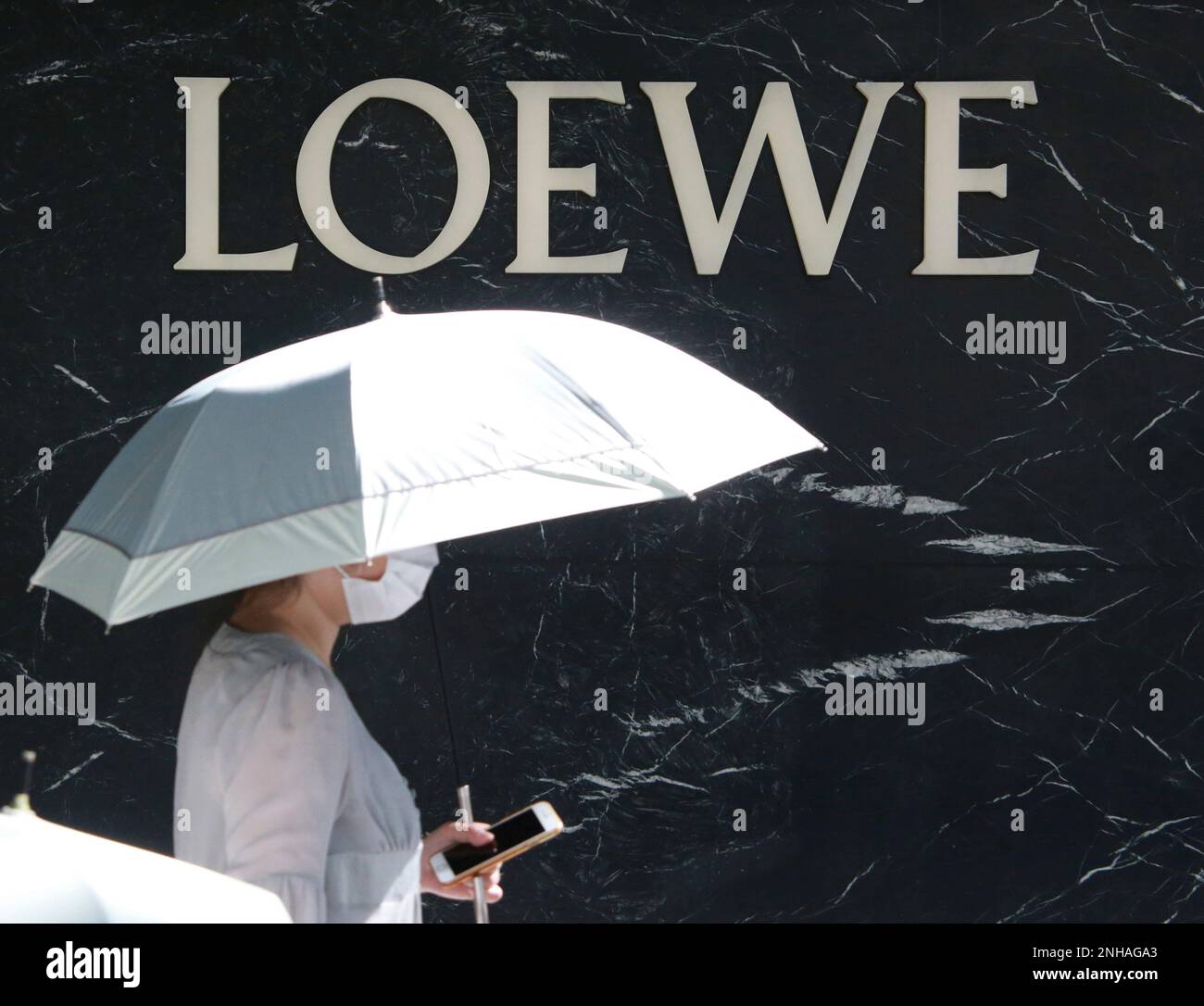 The logo of Loewe is seen at Omotesando in Shibuya Ward, Tokyo on May ...