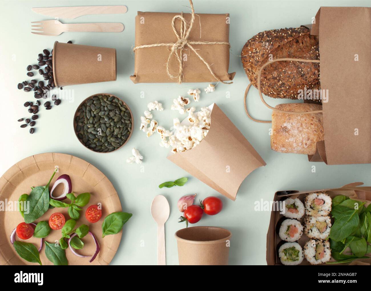 Collection of healthy food in eco sustainable food packaging Stock ...