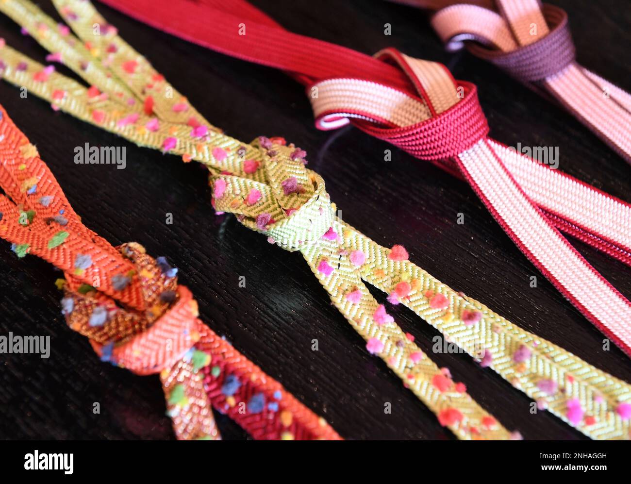 A picture shows traditional and new version of Kumihimo at Fujioka ...