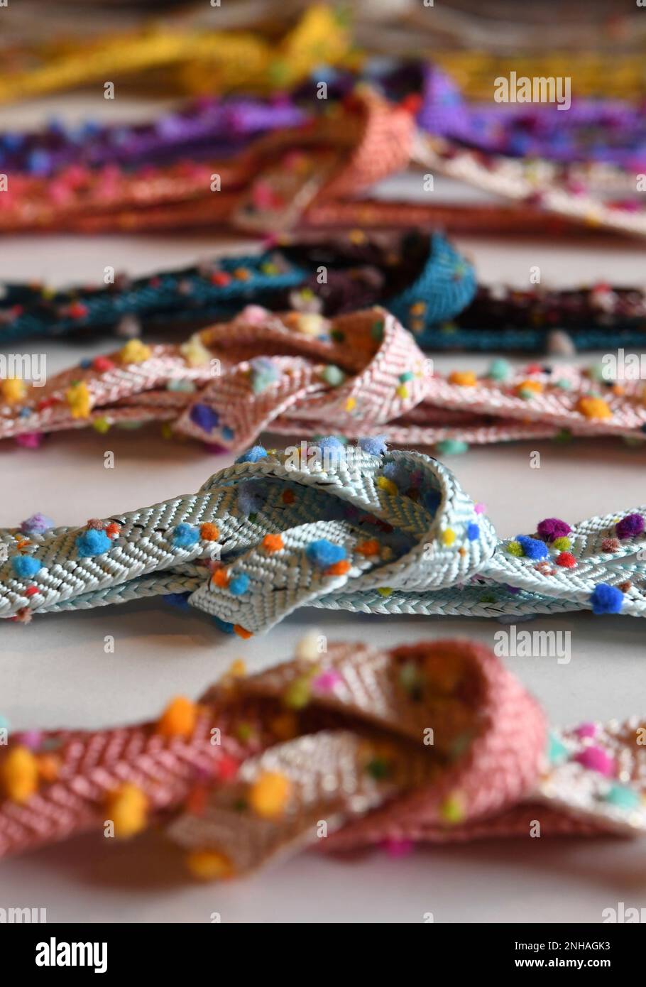 A picture shows new types of Kumihimo at Fujioka Kumihimo-ten Shop in ...