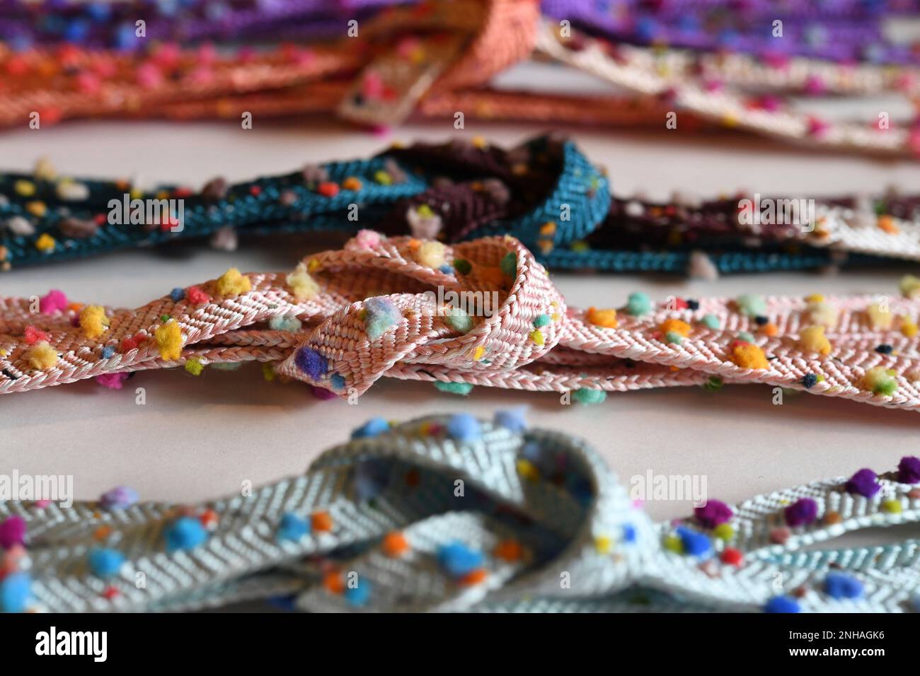 A picture shows new types of Kumihimo at Fujioka Kumihimo-ten Shop in ...