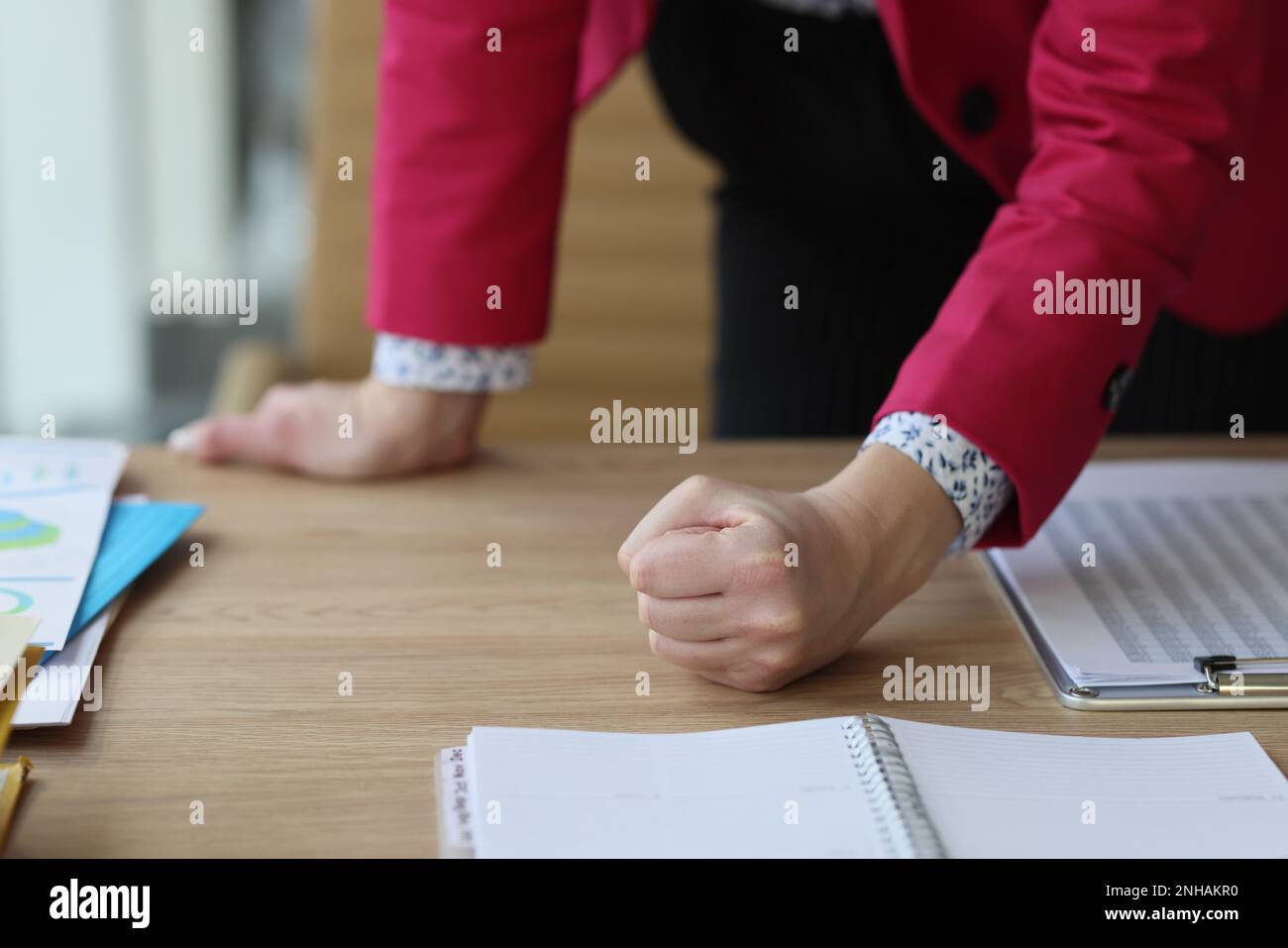 The female hand hits the table with his fist, a close-up Stock Photo ...