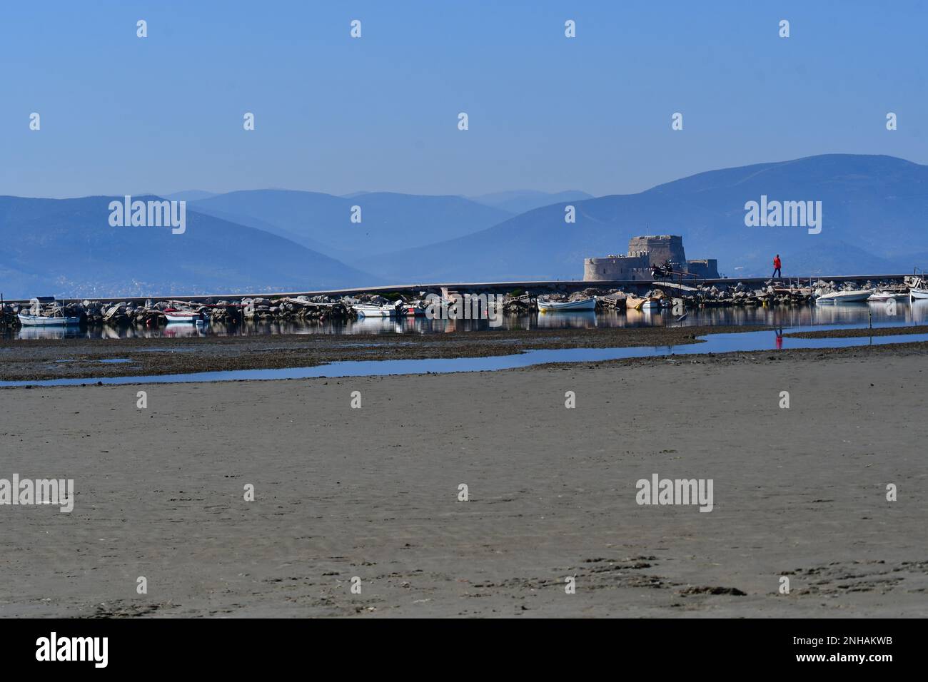 Nafplio ,Greece ,Tuesday 21 February 2023. The huge low tide on the ...