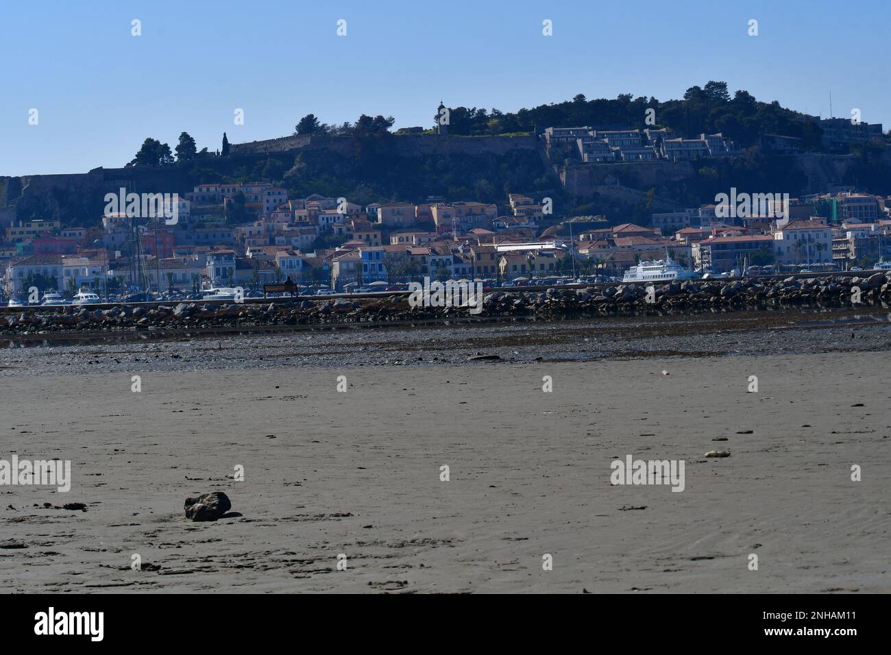 Nafplio ,Greece ,Tuesday 21 February 2023. The huge low tide on the ...