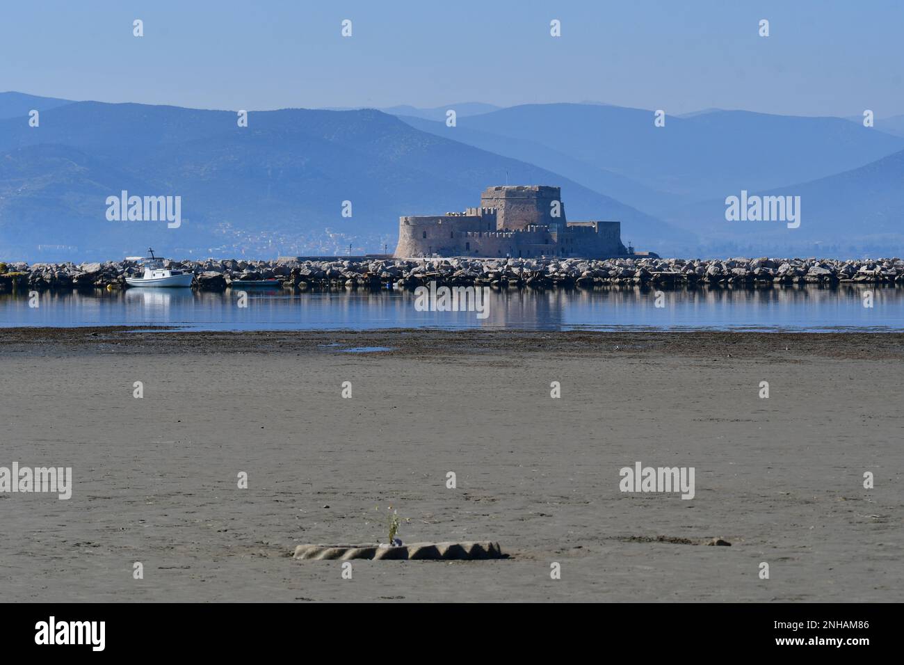 Nafplio ,Greece ,Tuesday 21 February 2023. The huge low tide on the ...