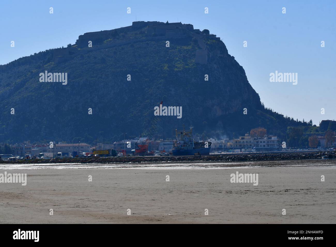 Nafplio ,Greece ,Tuesday 21 February 2023. The huge low tide on the ...