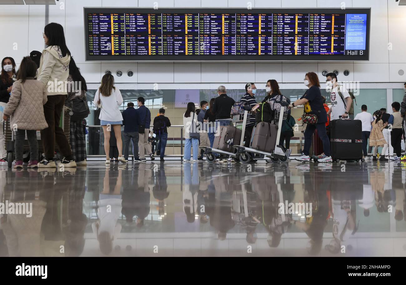 Passengers arrive at the Hong Kong International Airport, Chek Lap Kok ...