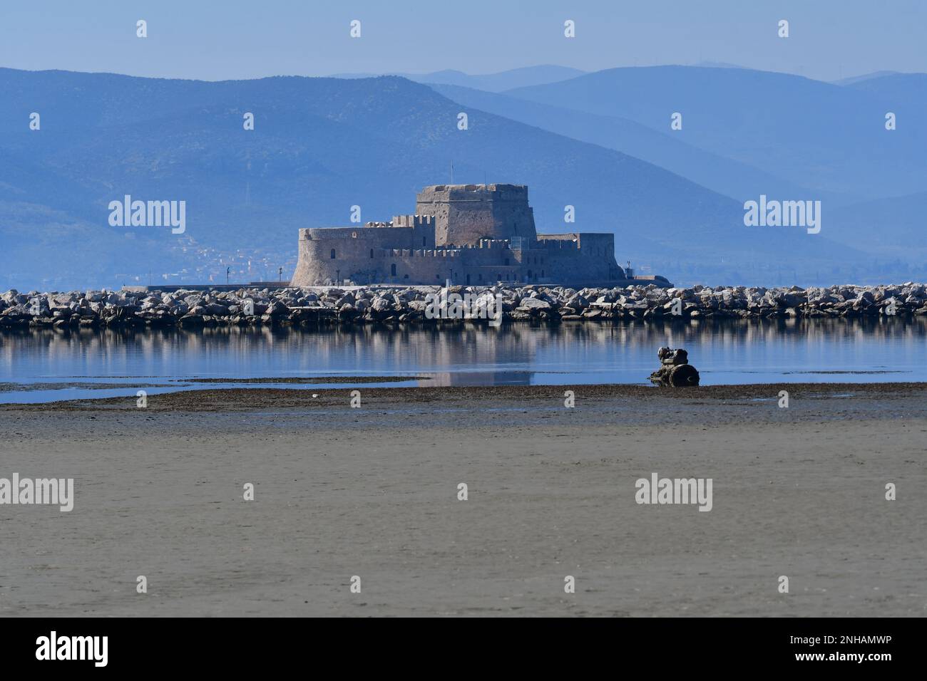 Nafplio ,Greece ,Tuesday 21 February 2023. The huge low tide on the ...