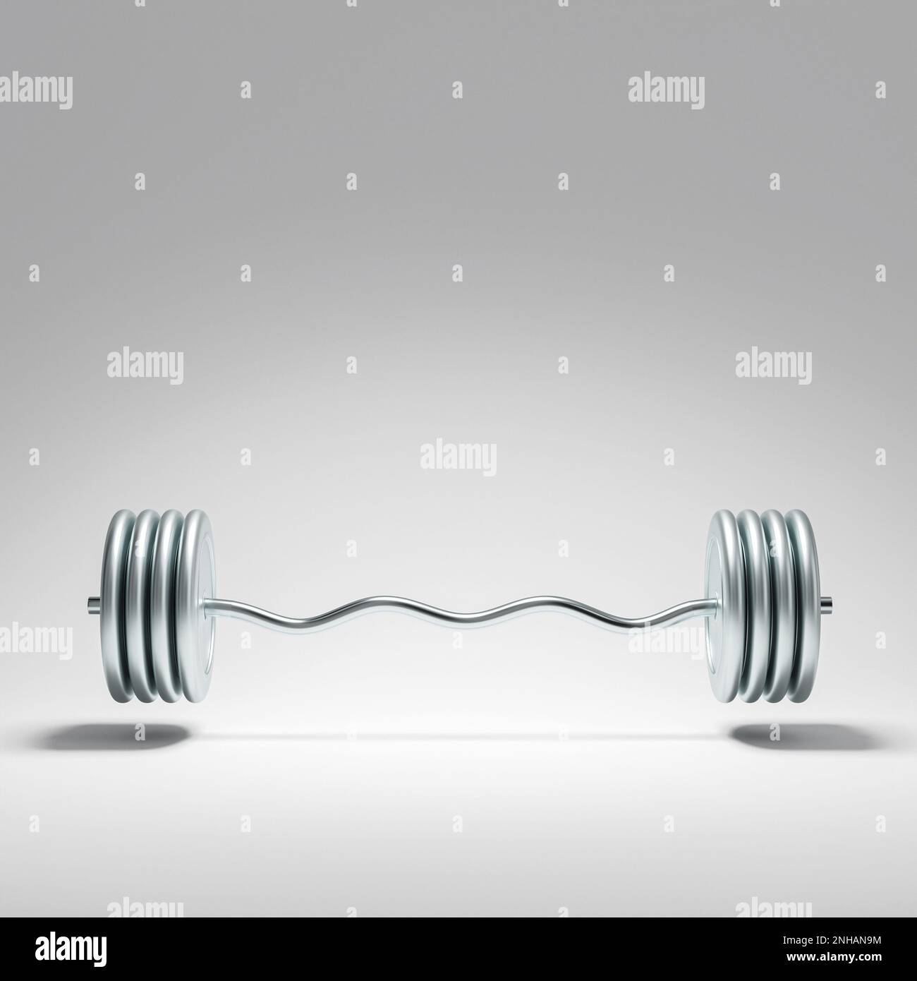 steel barbell on a grey background . 3d render sport background Stock ...