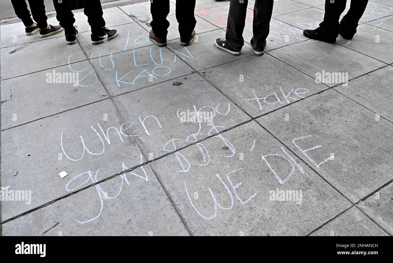 A note written in chalk for Yu Lun Kao, who was killed in the Monterey ...