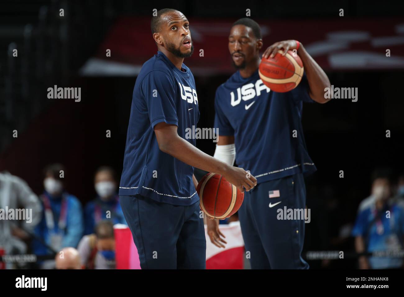 AUG 7, 2021: Khris Middleton (left) and Bam Adebayo (right) of United ...