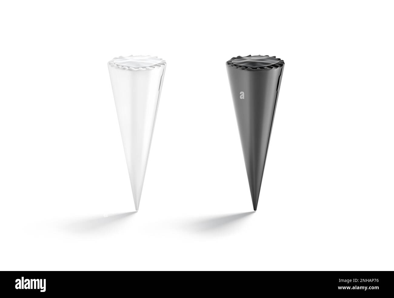 Blank black and white ice cream cone pack mockup, isolated, 3d ...