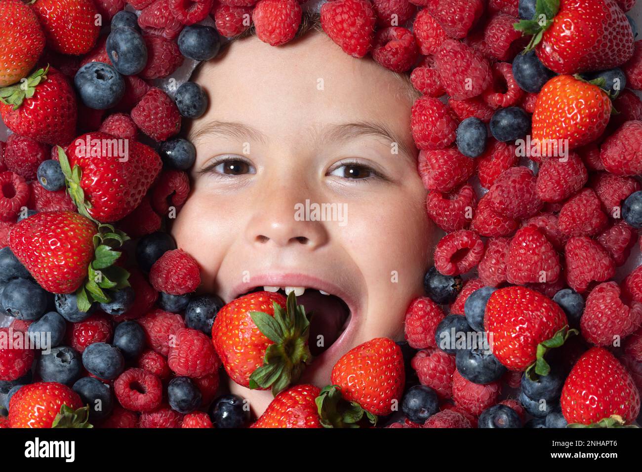 Summer fruits. Strawberry, blueberry, raspberry, blackberry background ...