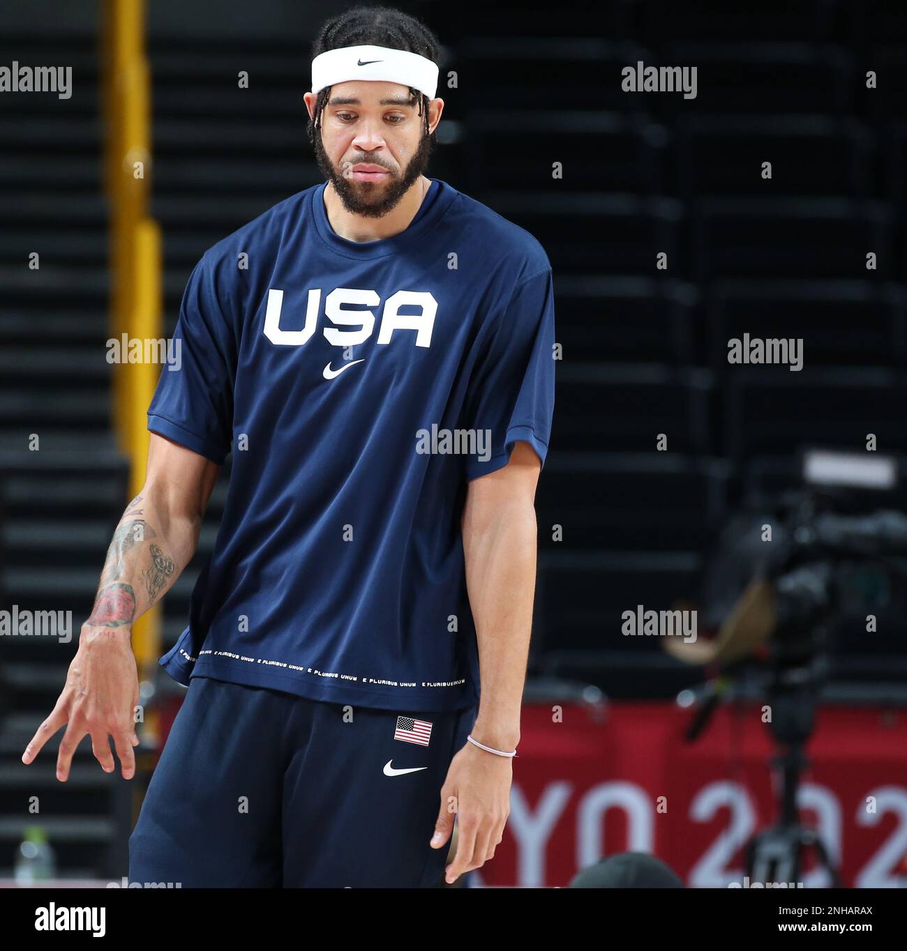 AUG 7, 2021: JaVale McGee of United States warms-up ahead of the Men's ...