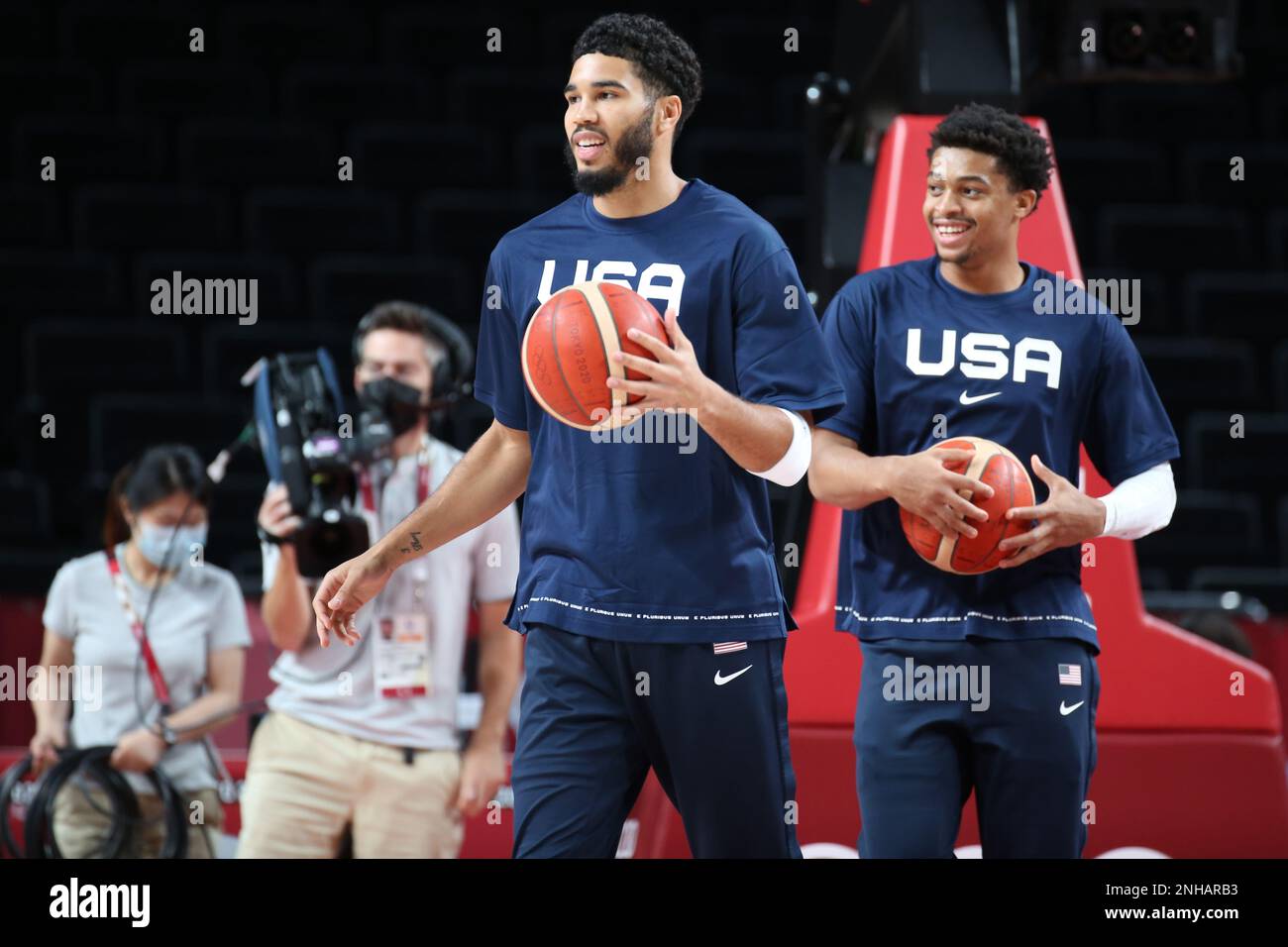 AUG 7, 2021: Jayson Tatum and Keldon Johnson of United States have fun ...