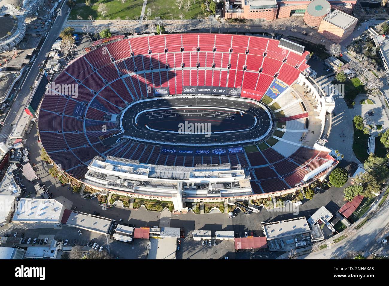 A general overall aerial view of the temporary asphalt racetrack at the ...