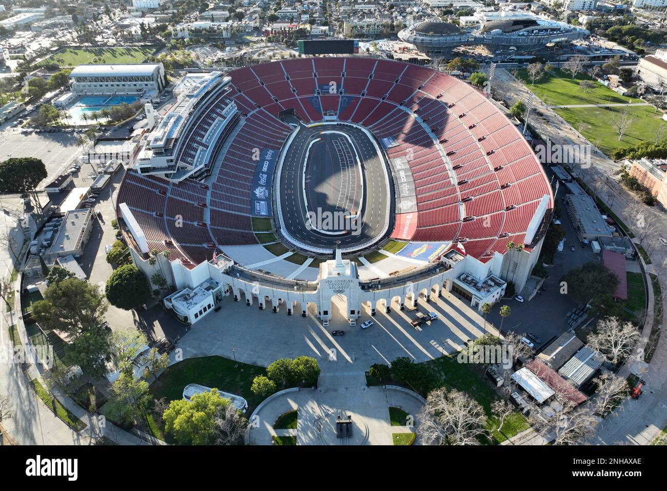 A general overall aerial view of the temporary asphalt racetrack at the ...