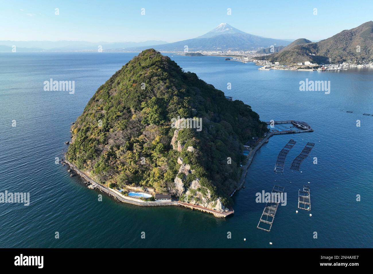 A picture shows Awa-shima Island in Suruga Bay, the deepest port in ...