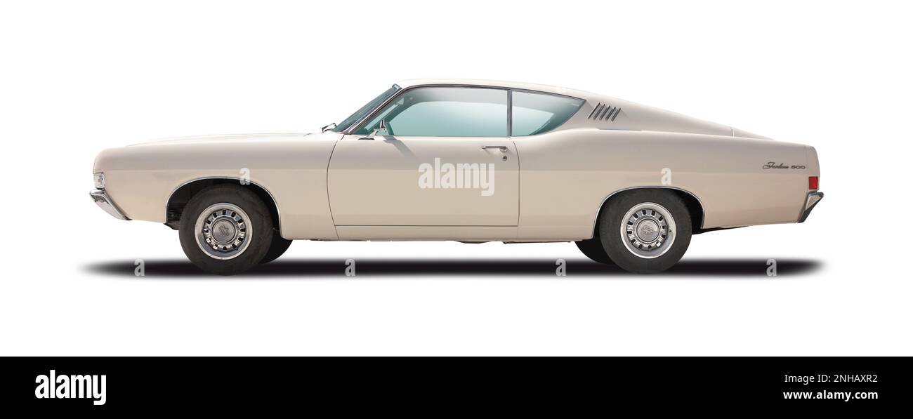 Ford Fairlane 500 fastback classic car, side view isolated on white ...