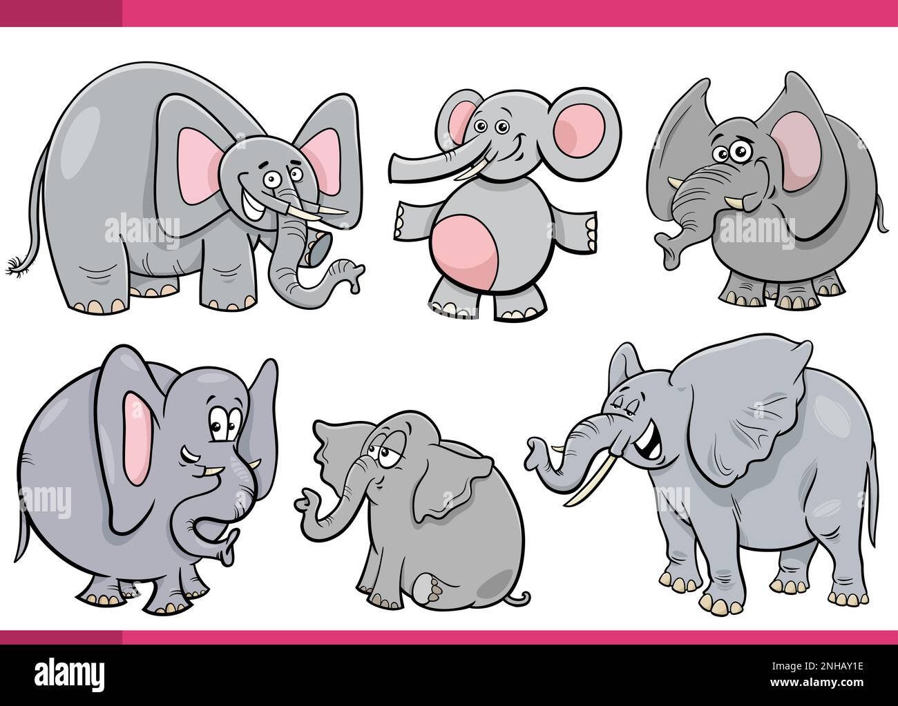 Cartoon illustration of happy elephants comic characters set Stock ...