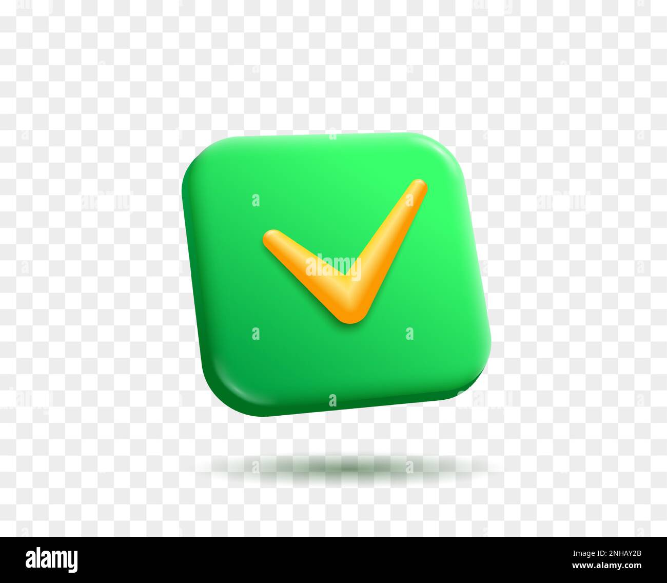 Accept tick check mark vector 3d render button. Green gradient app icon on transparent ...