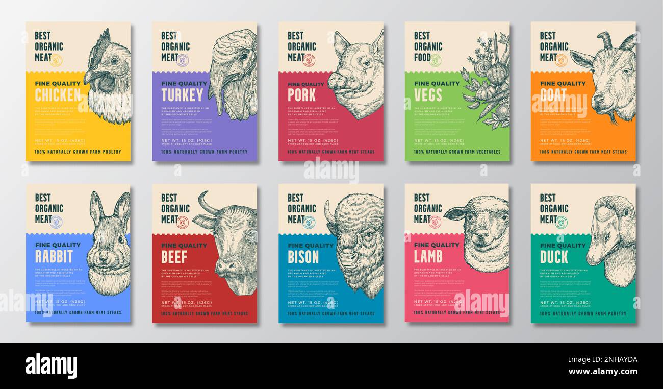 Best Organic Meat, Poultry, Vegetables Vector Packaging Design or Label ...