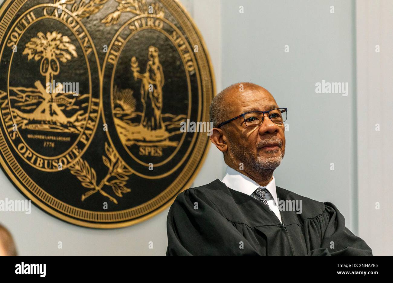 Judge Clifton Newman stands during a break in the Alex Murdaugh's ...